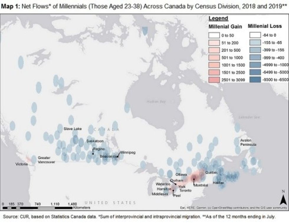 5 of Top 6 Destinations for Millennials Moving within Canada are in Ontario